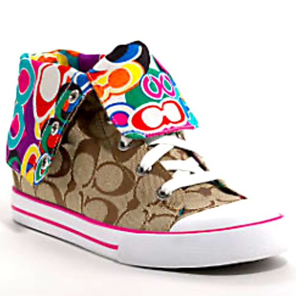 Coach | Shoes | Coach Womens High Top Sneakers Bonney Signature Logo ...